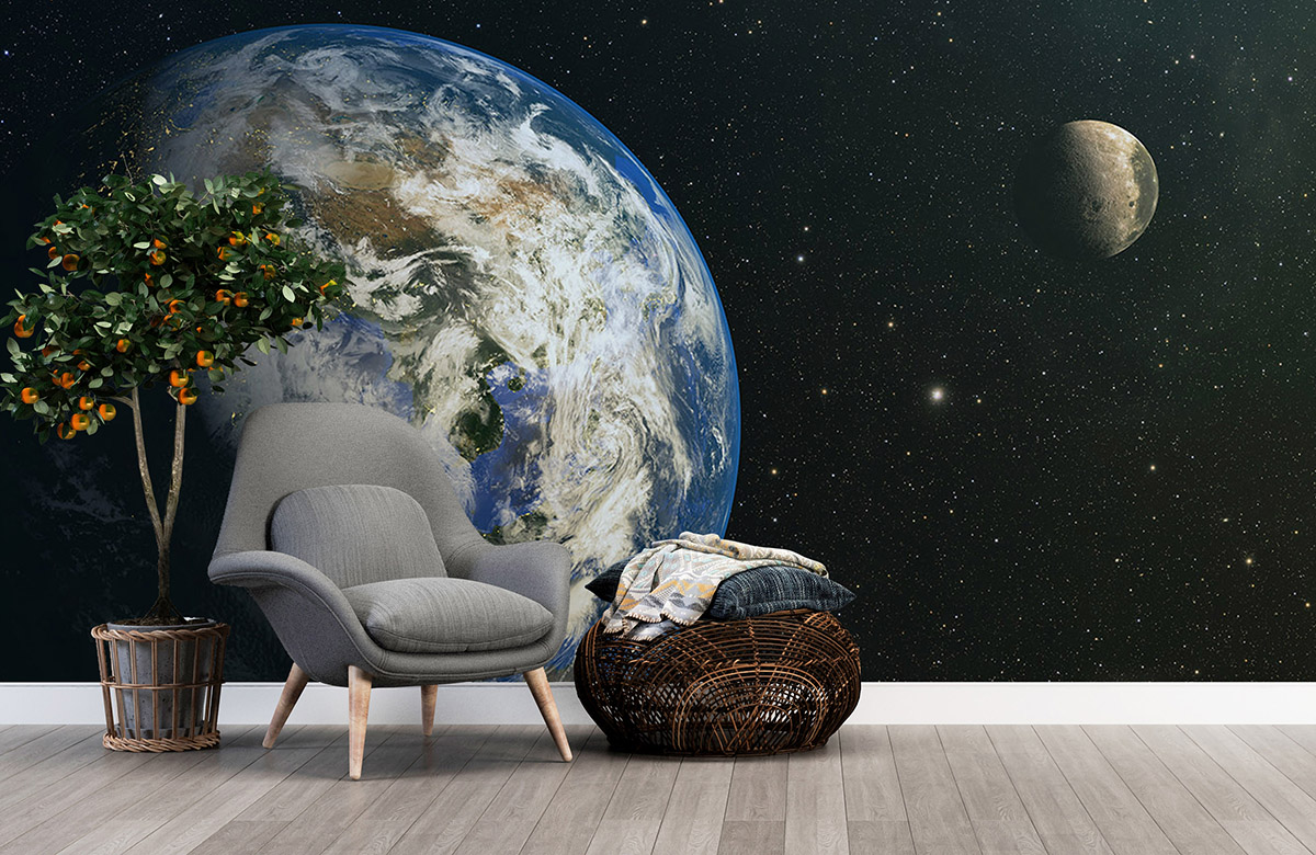 Earth and Moon Astronomical Wall Art Space Wallpaper | Morphico