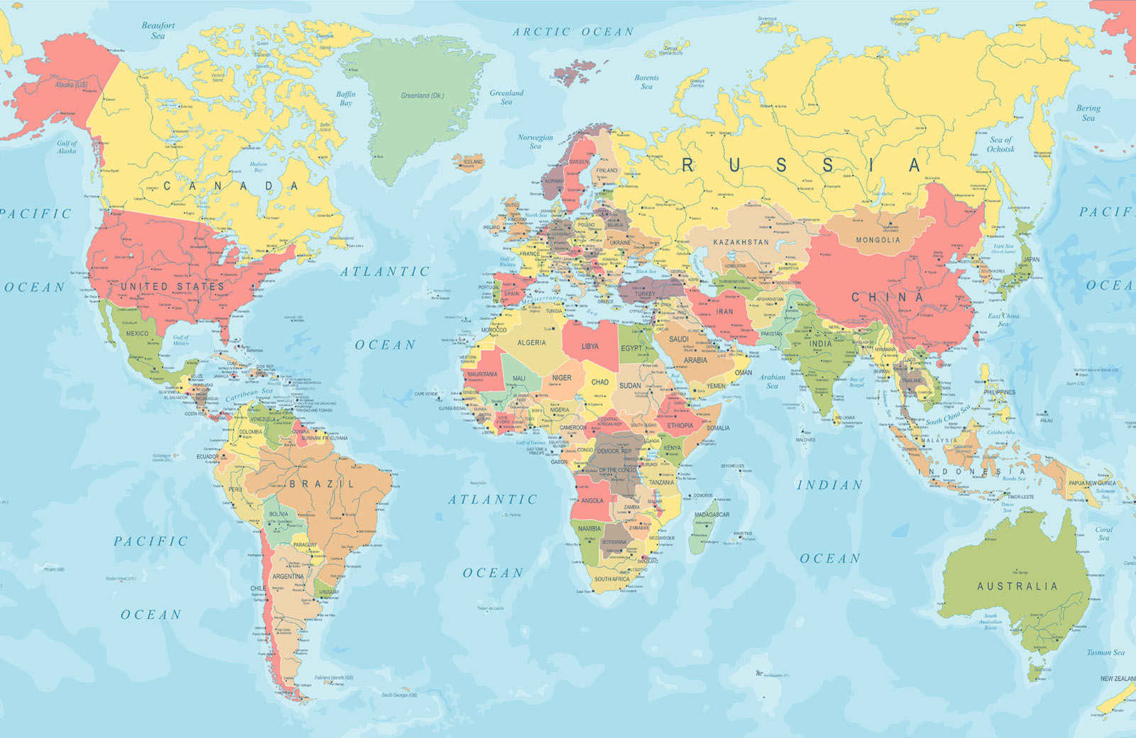 Pastel Colours Political World Map Wallpaper For Home | Morphico