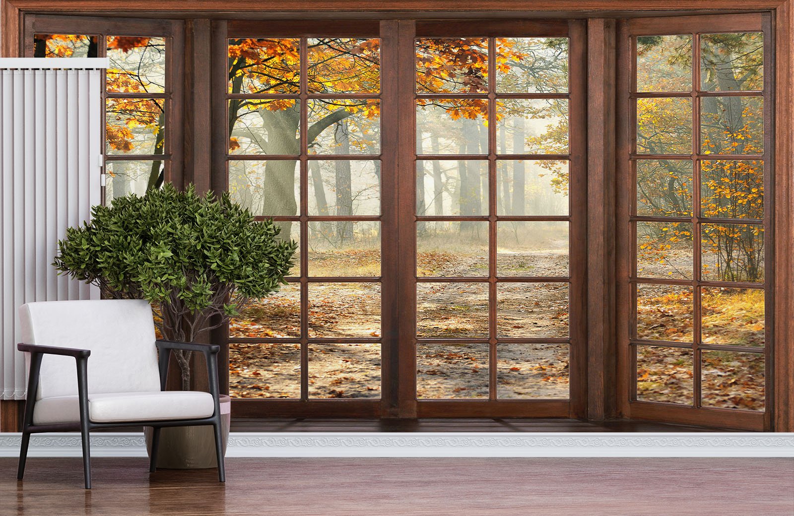 Autumn Season Through Brown Glass Door Wallpaper For Rooms | Morphico