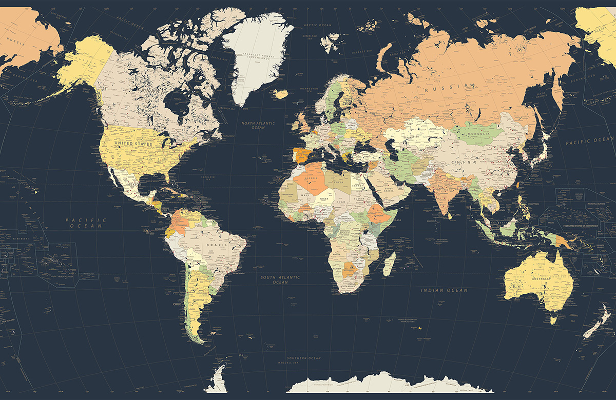 Dark World Map Wallpaper. Free Delivery | Morphico