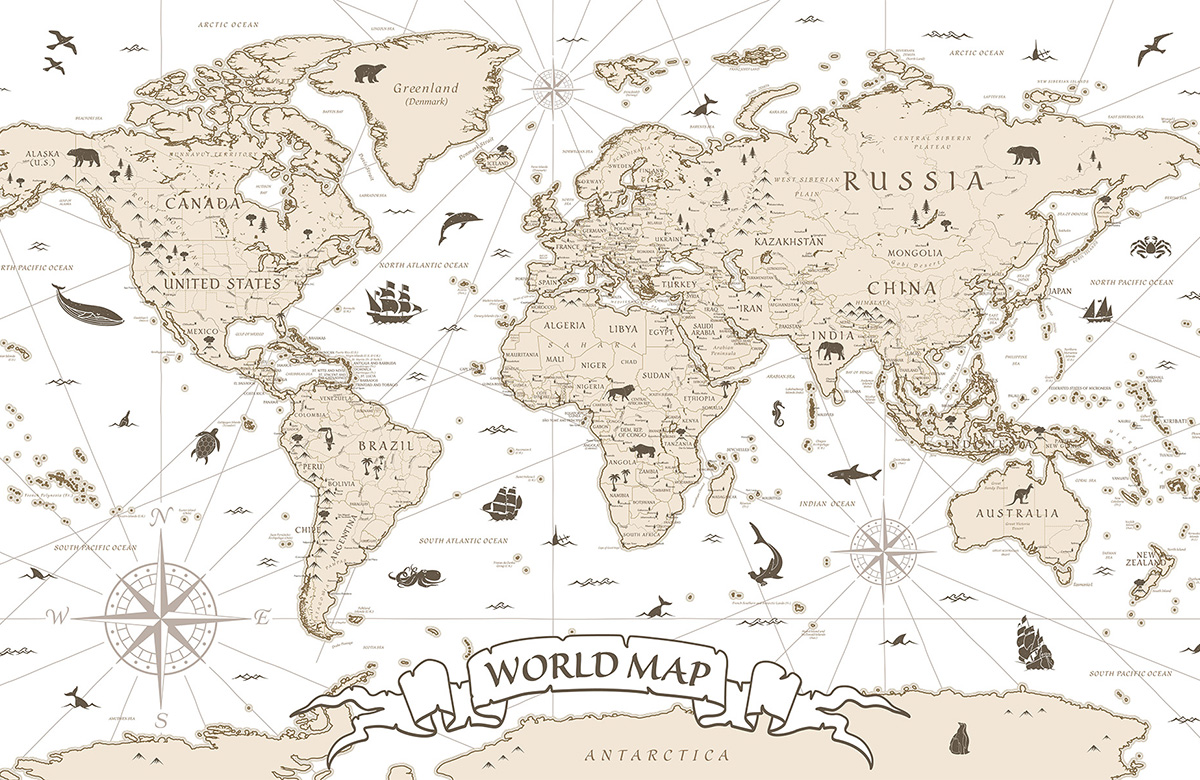 Beige and White World Map Wallpaper | Morphico