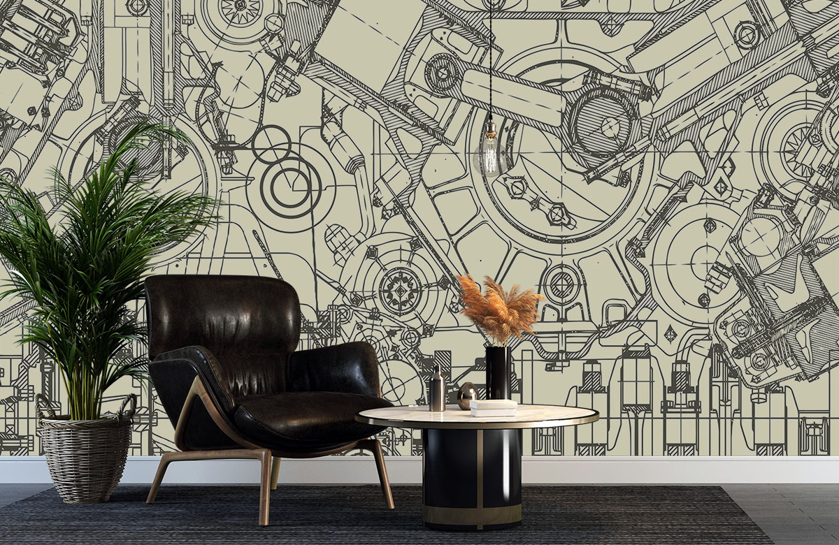 Engineering Drawing Wallpaper For Decor | Morphico
