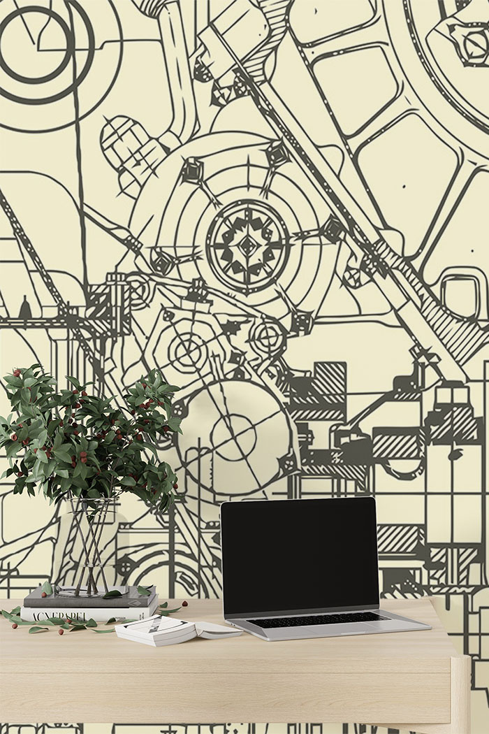 Engineering Drawing Wallpaper For Decor | Morphico