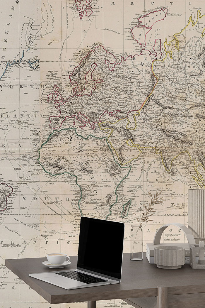 Antique Look World Map Wallpaper |Morphico
