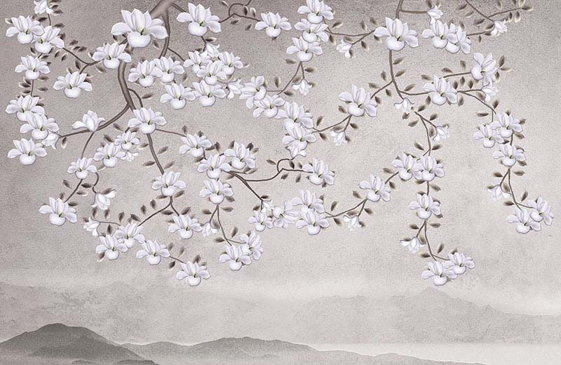 White Floral Leaves Chinoiserie Wallpaper For Walls | Morphico