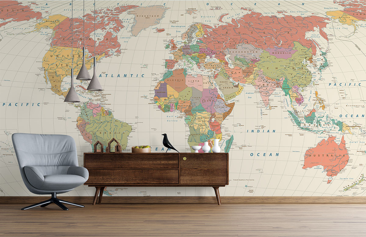 Beige World Map Wallpaper Décor | Morphico