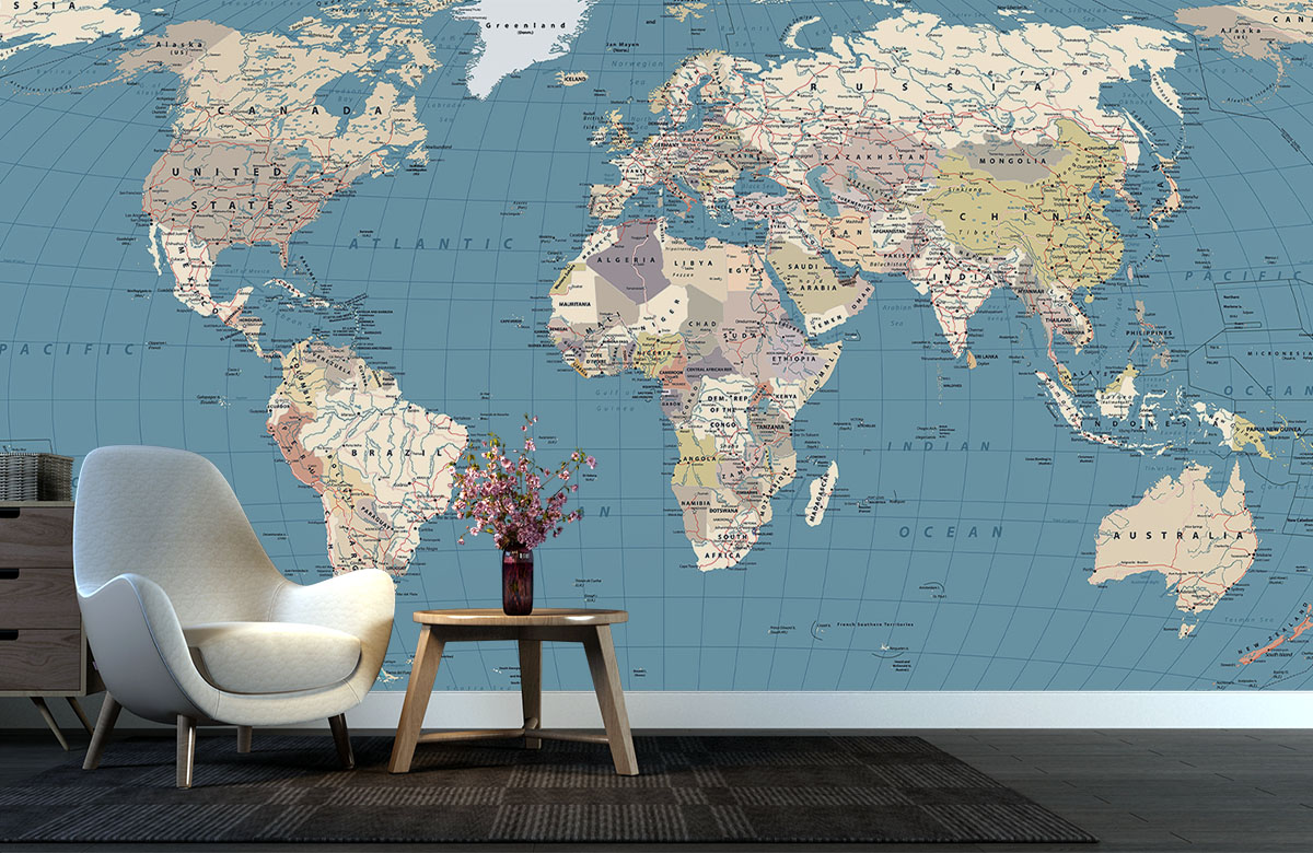 World Atlas Wallpaper Wall Decor | Morphico