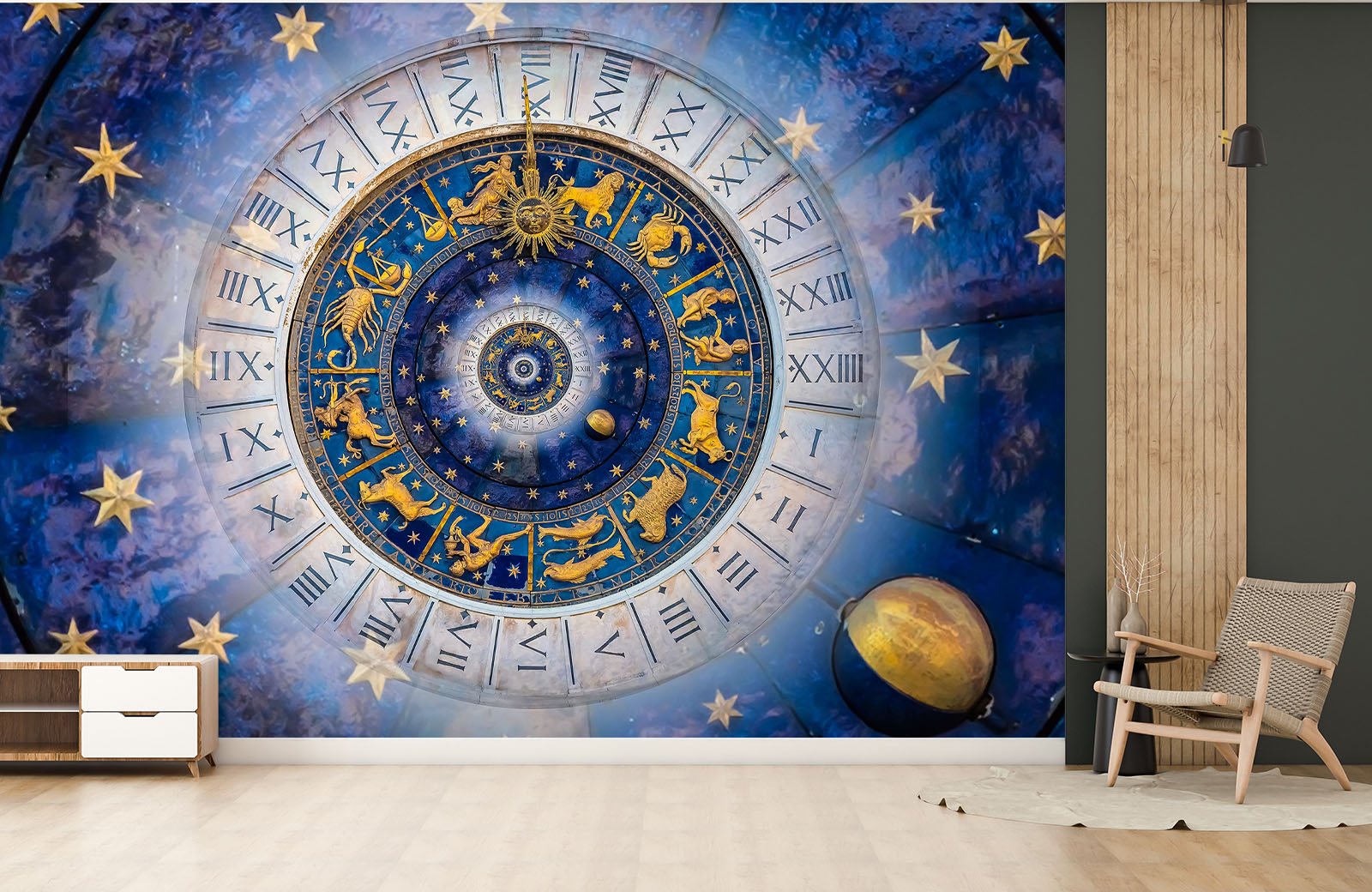 Zodiac And Roman Numbers With Stars Planets Wallpaper For Home | Morphico