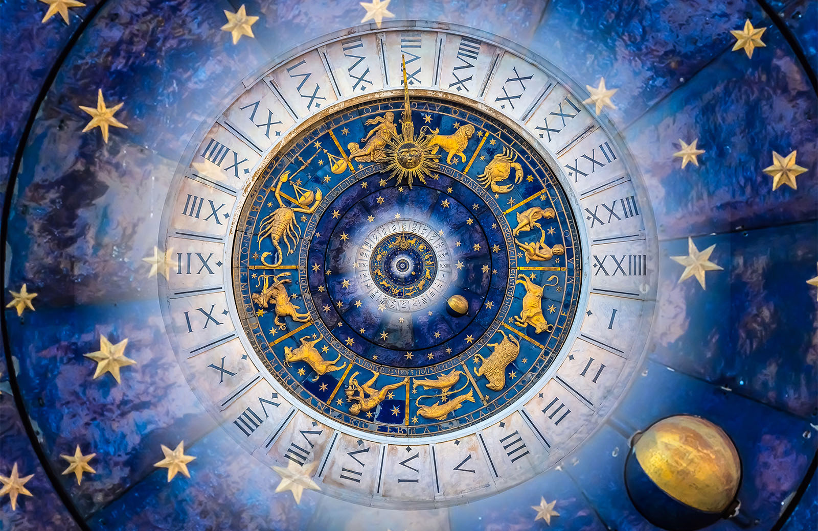 Zodiac And Roman Numbers With Stars Planets Wallpaper For Home | Morphico