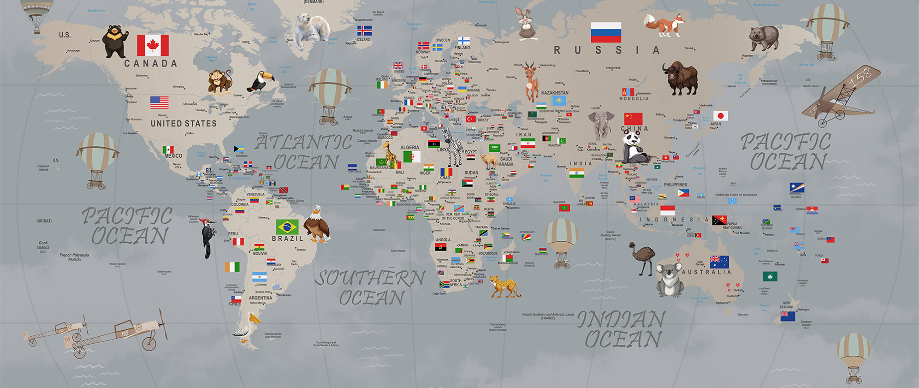 Flags World Map Desktop World Map Of Flags Wall Mural | Wallsauce NZ