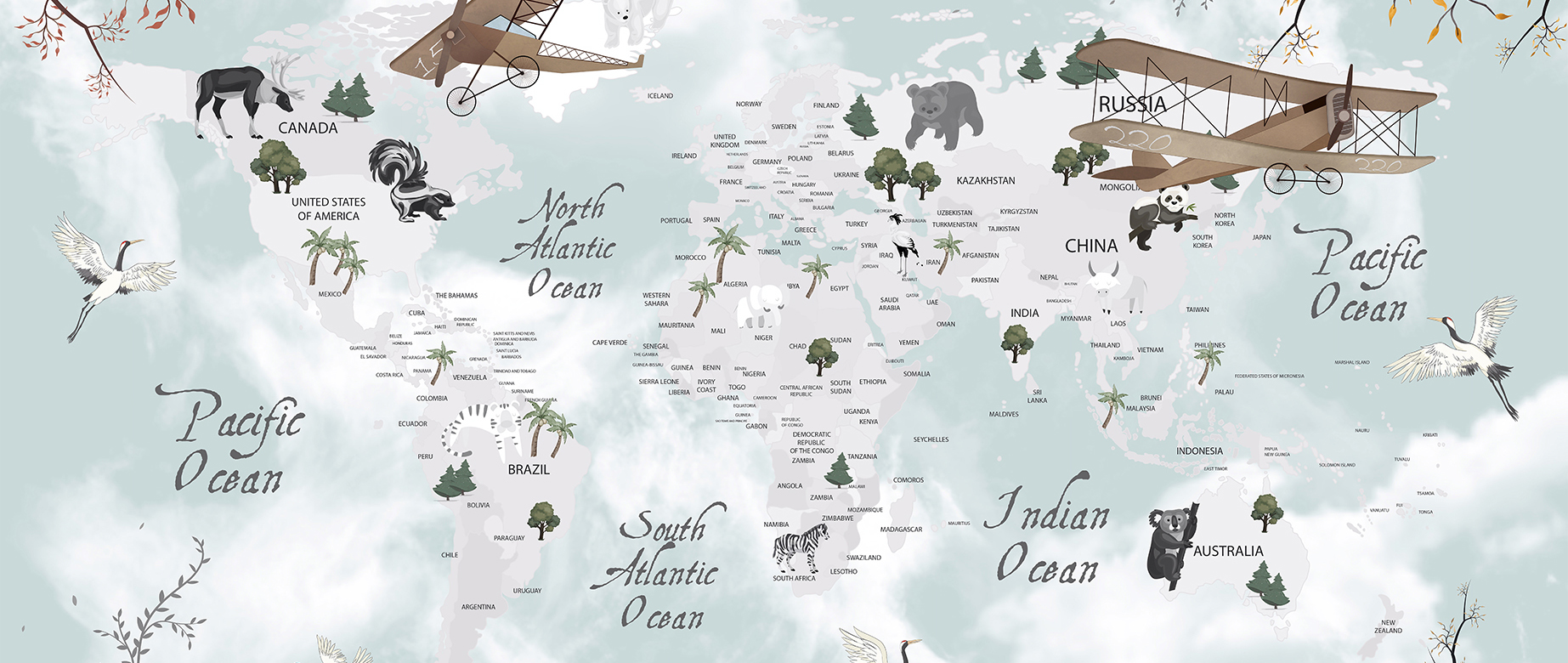 Jungle Safari Map Wallpaper. Kids Room | Morphico