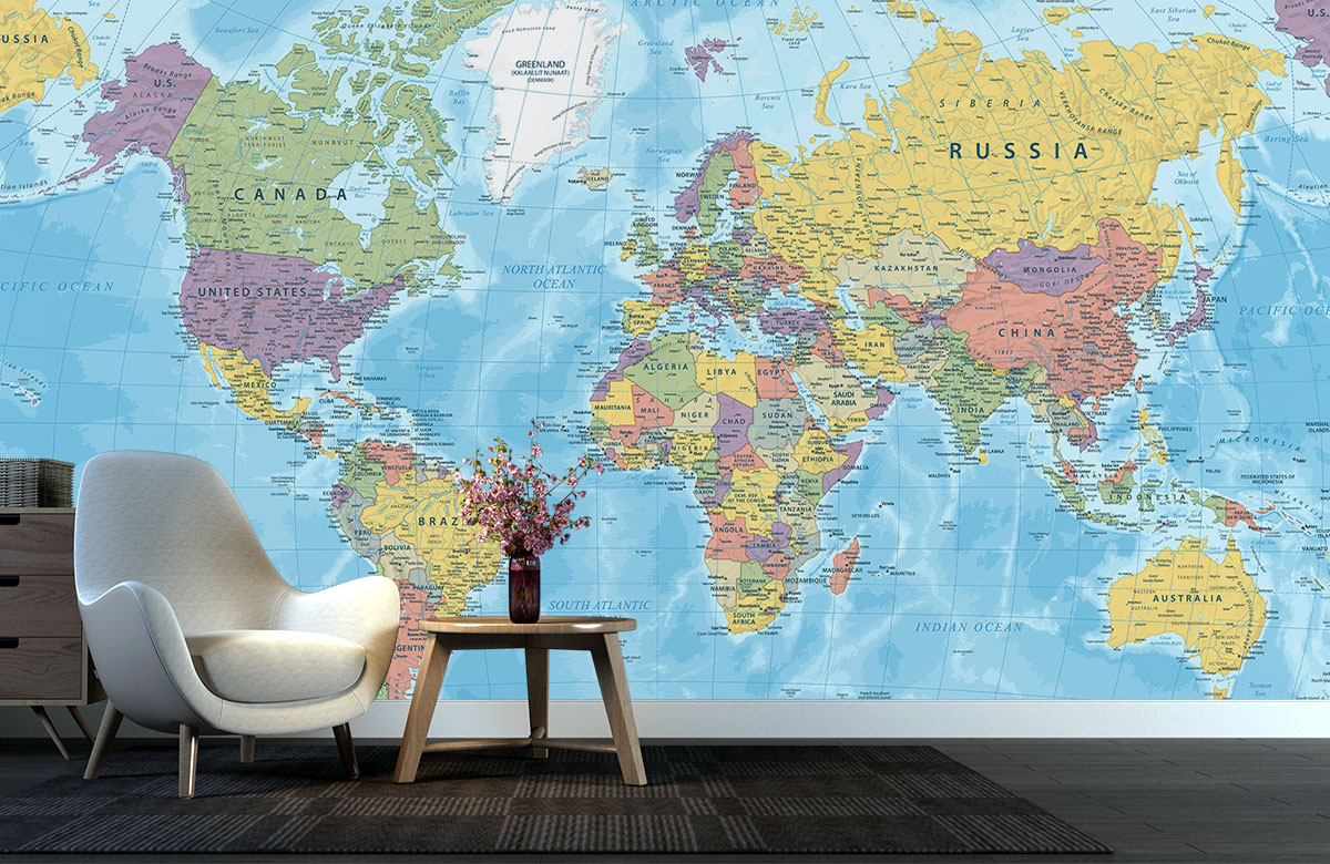 Blue World Map Wallpaper for Walls | Morphico