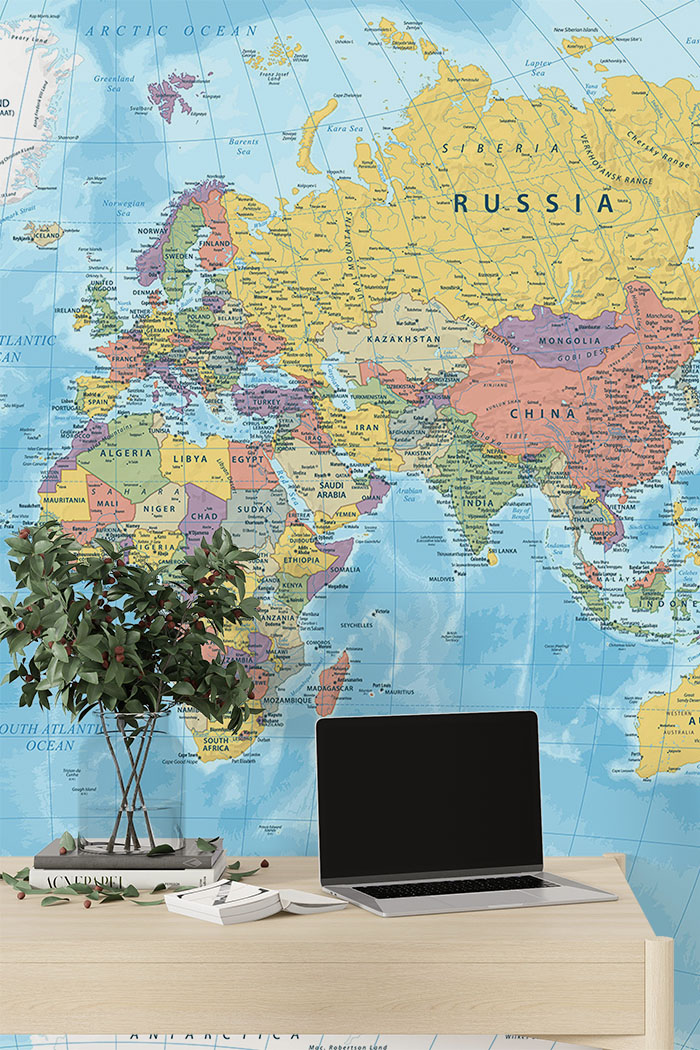 Blue World Map Wallpaper for Walls | Morphico