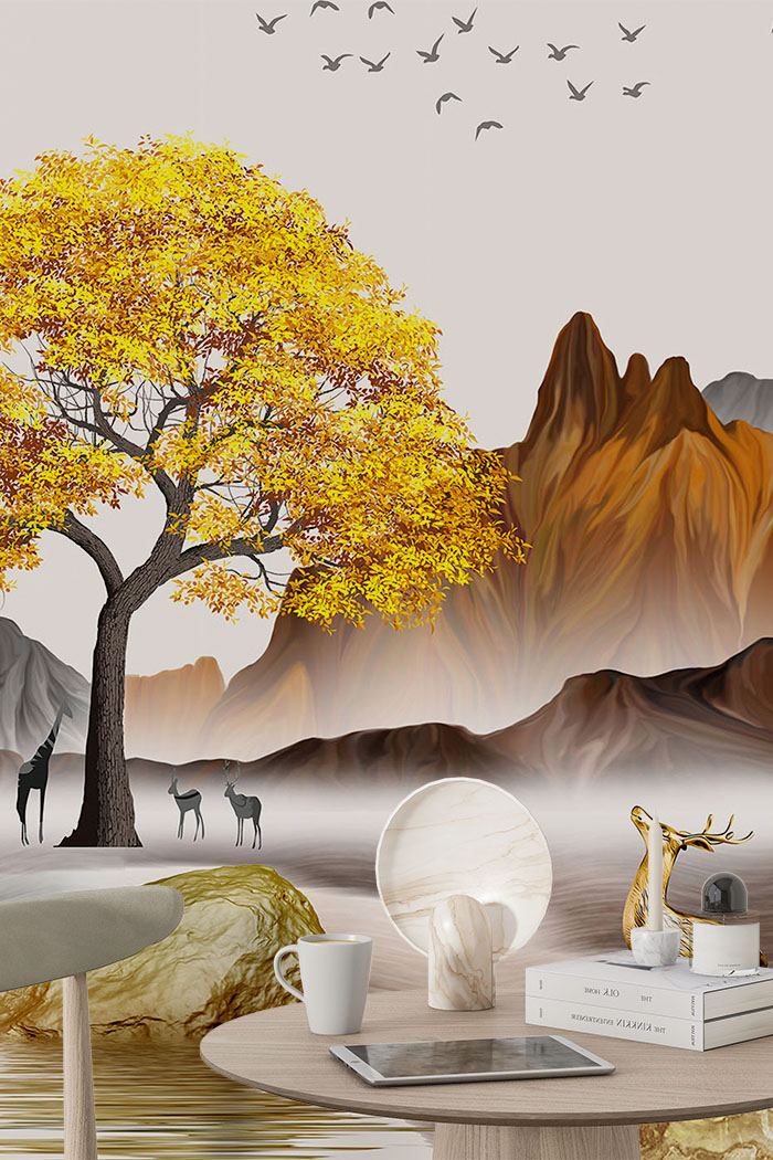 Gold Forest Wallpaper Buy Tree Wallpaper For Walls Online In India