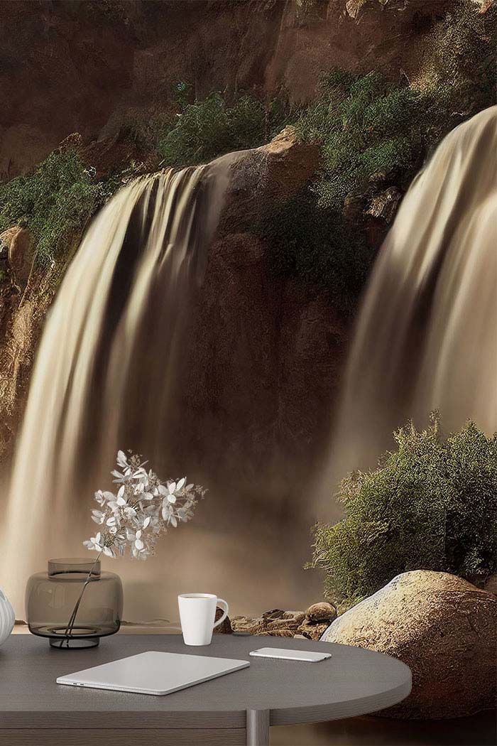 Brown Nature Waterfall Wallpaper For Walls | Morphico