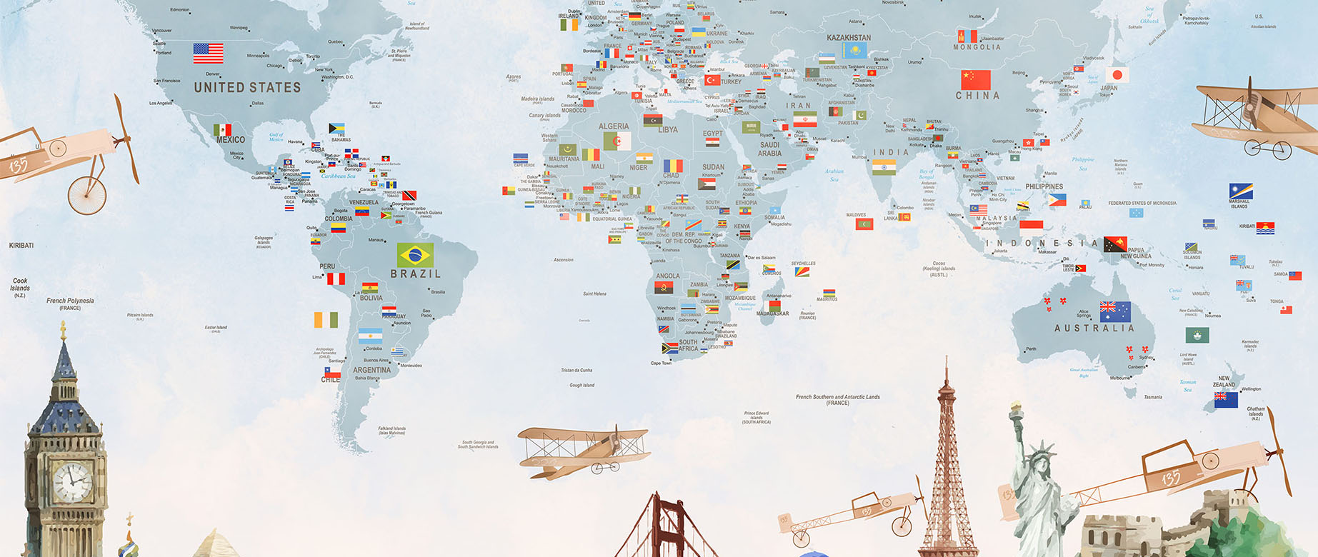 Travel Map Wallpaper For Classy Walls | Morphico