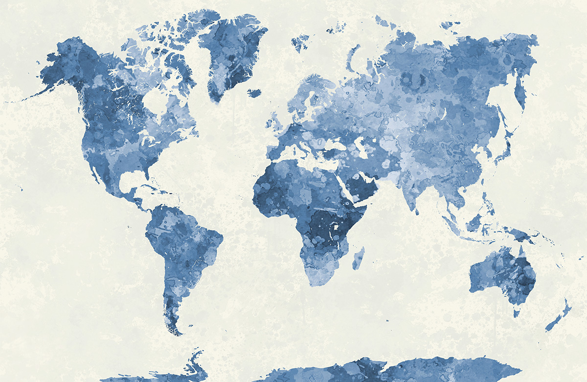 Blue Watercolour World Map Wallpaper | Morphico
