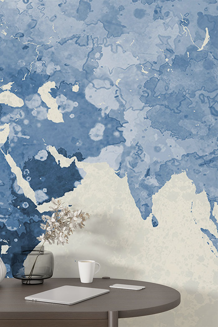 Blue Watercolour World Map Wallpaper | Morphico