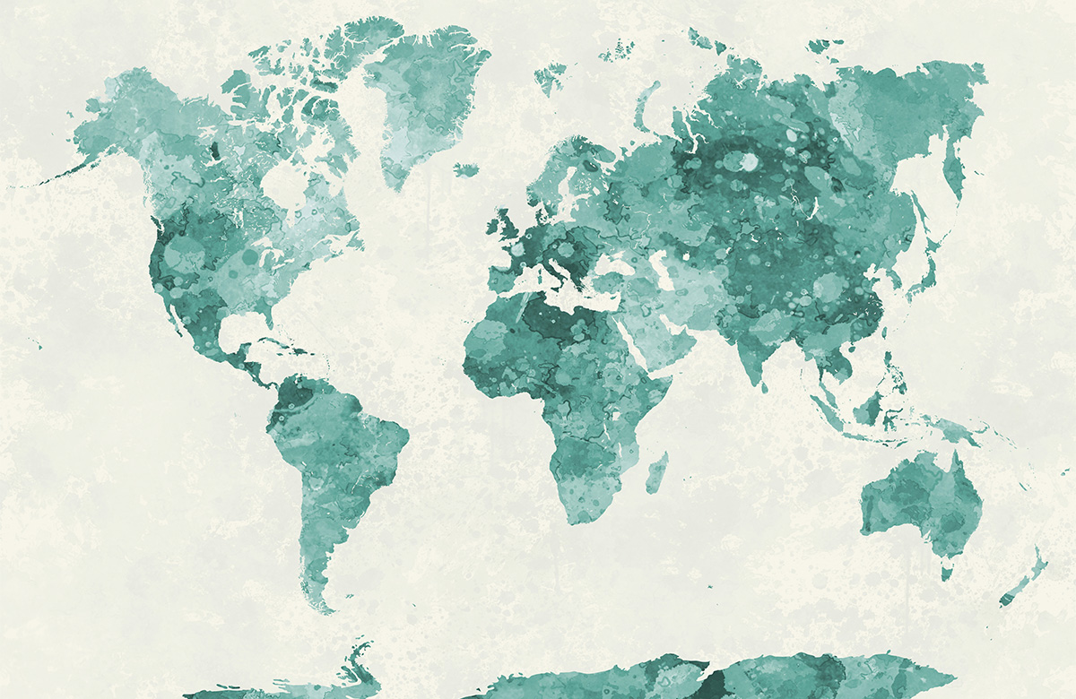 Green Watercolour World Map Wallpaper | Morphico