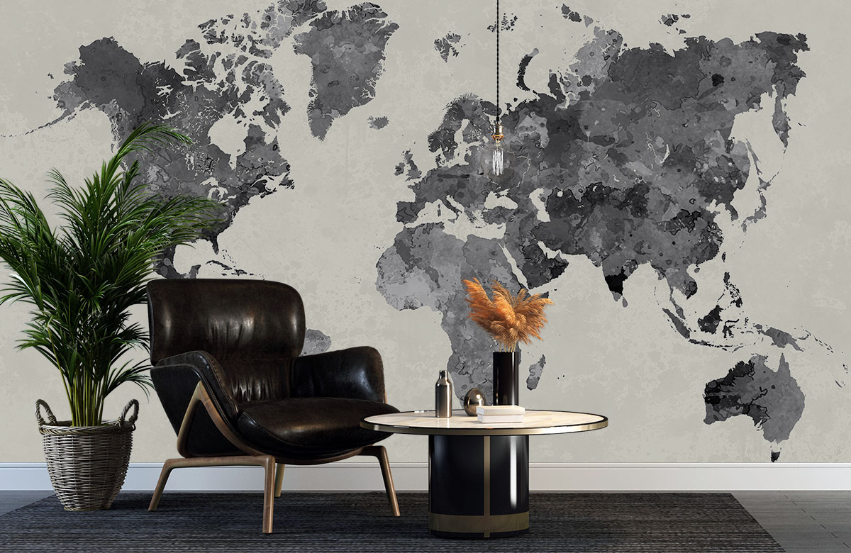 Grey World Map Wallpaper for Rooms | Morphico