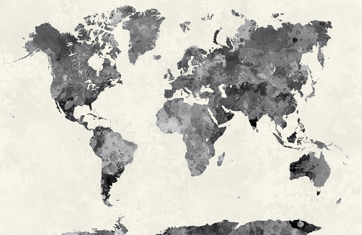 Grey World Map Wallpaper for Rooms | Morphico