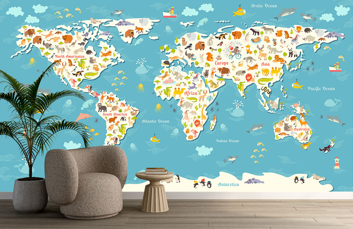 Cute World Map Mural