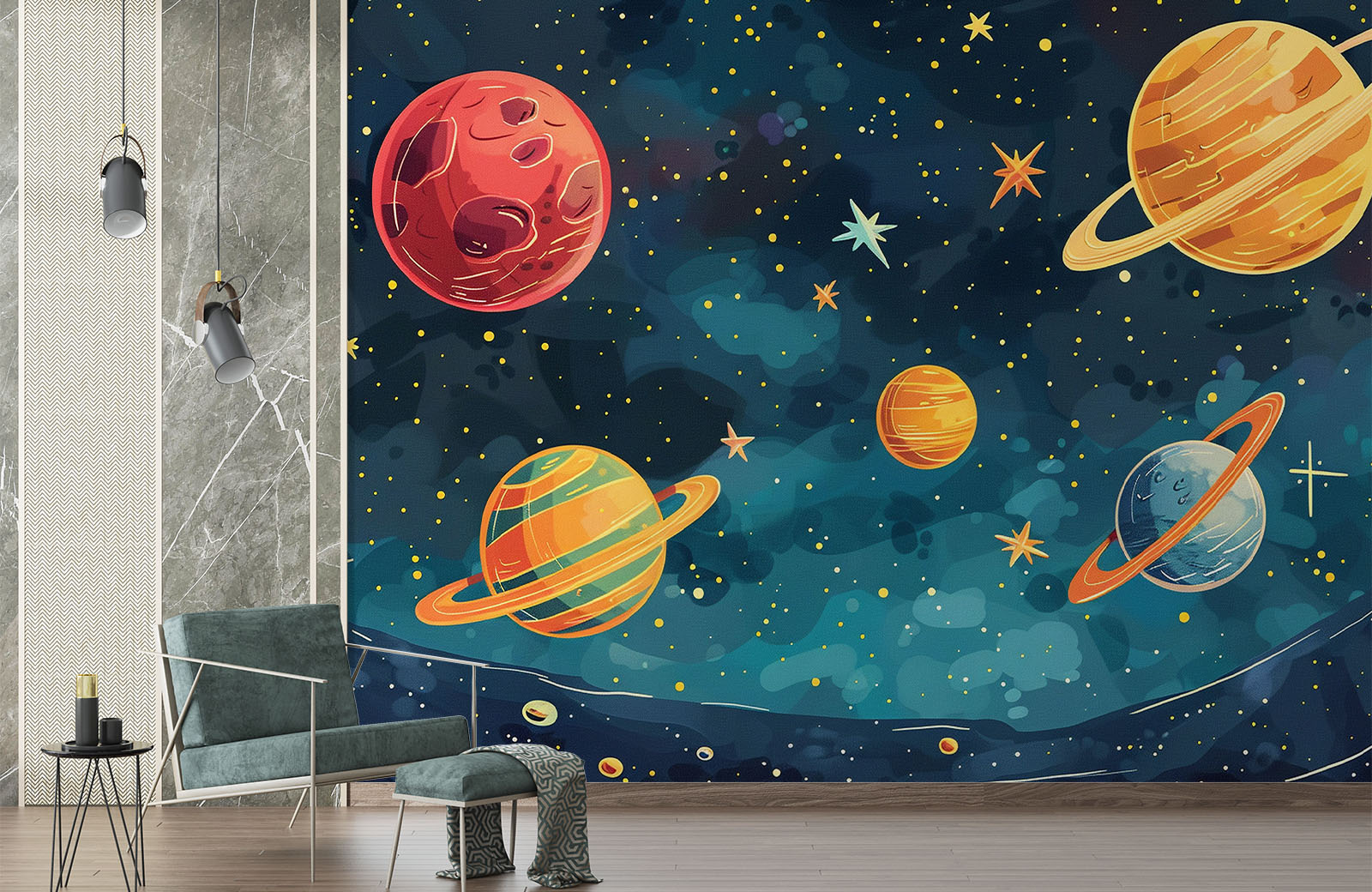 Watercolour Planets Wallpaper For Home| Morphico